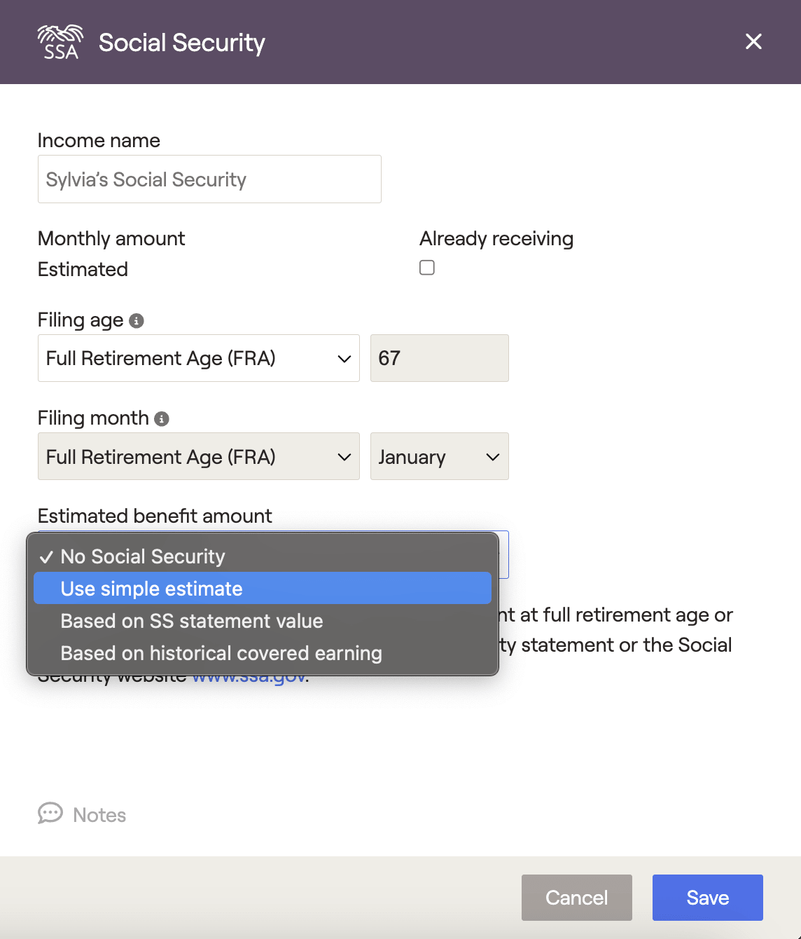 Social Security Income - RightCapital Help Center